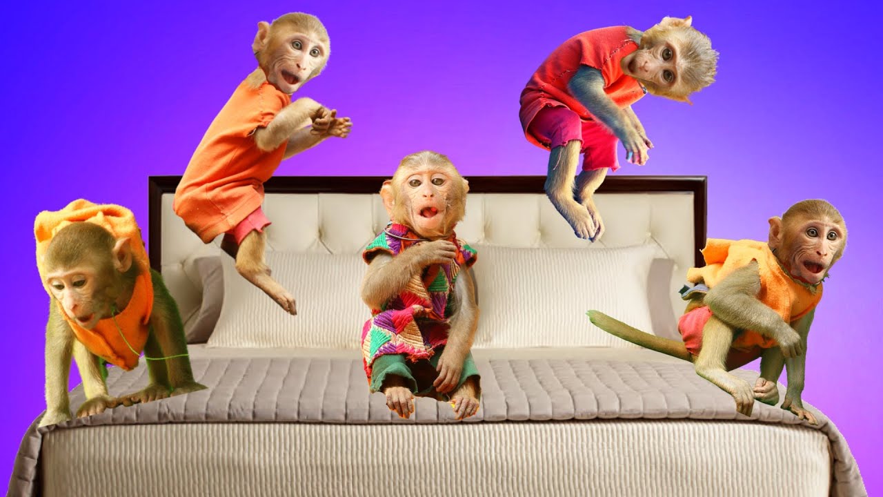 Real Five Little Monkeys Jumping On The Bed | Nursery Rhymes and Kids ...