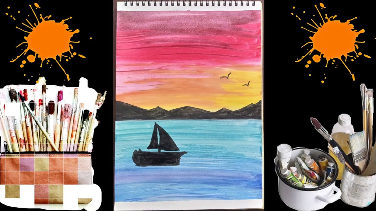 Super Easy Painting Lesson Ideas - Painting For Beginner | Sunset ...