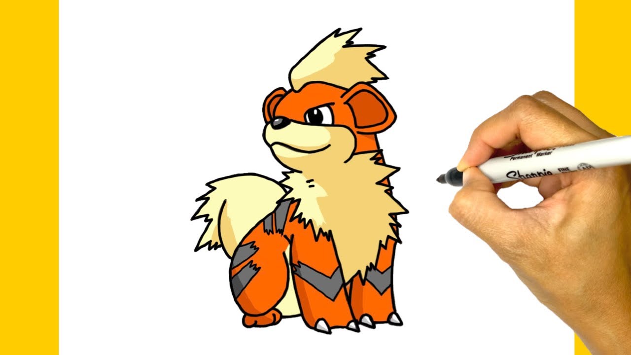 How to draw and paint Pokémon Gardie | Pokemon Growlithe สอนวาดรูปโปเก ...