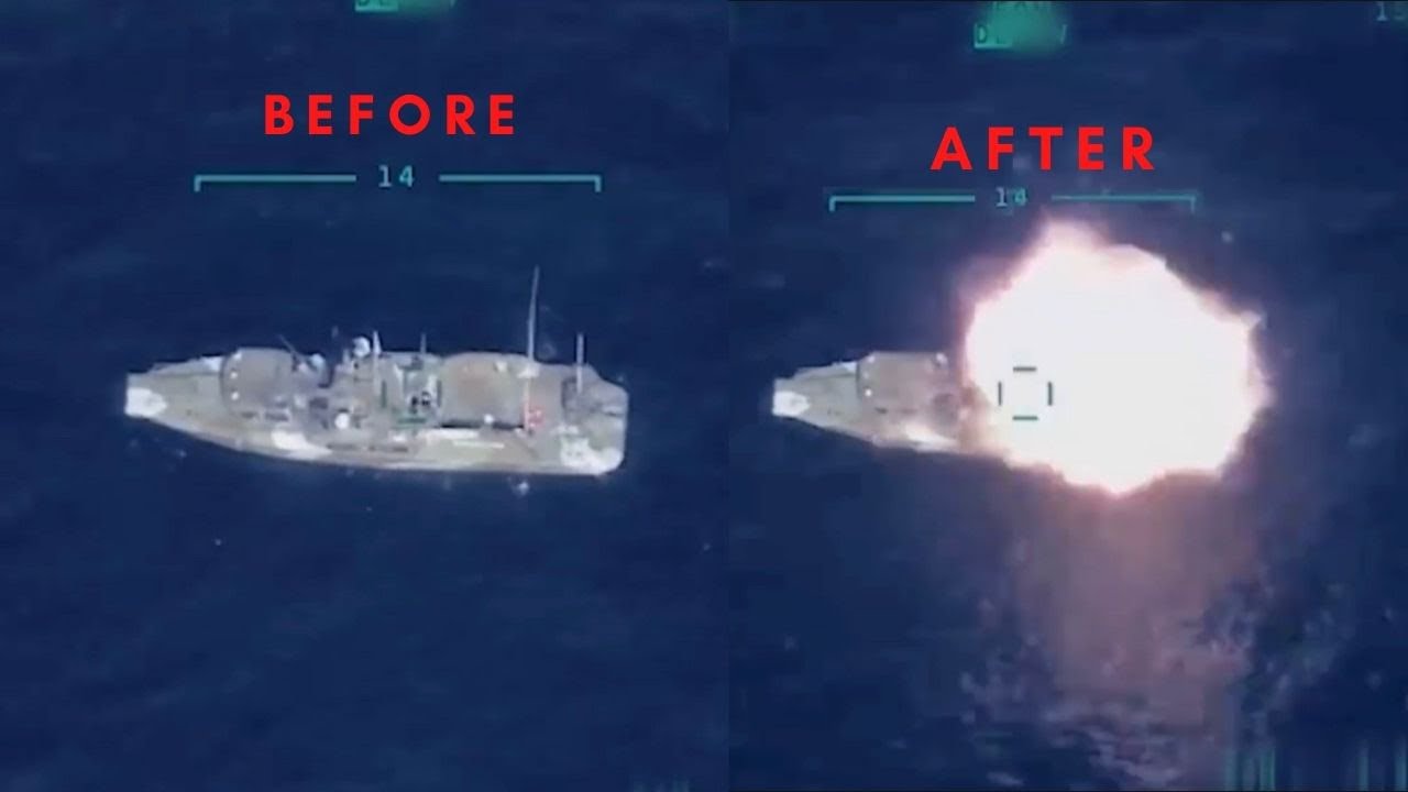 Bayraktar TB2 destroying a Russian Raptor-class patrol boats in Ukraine ...