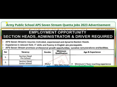 Army Public School APS Seven Stream Quetta Jobs 2023 - YouTube