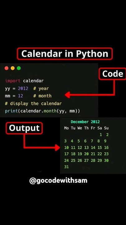 Calendar in Python 🐍🔰#coding #python #calendar #programming #techshorts #softwaredeveloper - YouTube