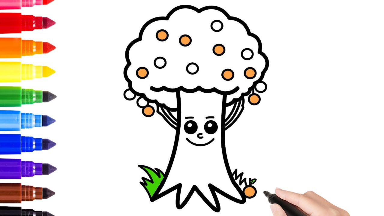 How to Draw Cute Orange Tree Easy 🍊🌳| Drawing + Coloring Tutorial For ...