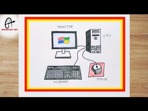 Computer Drawing | How to Draw Desktop Computer Step by Step | Computer ...