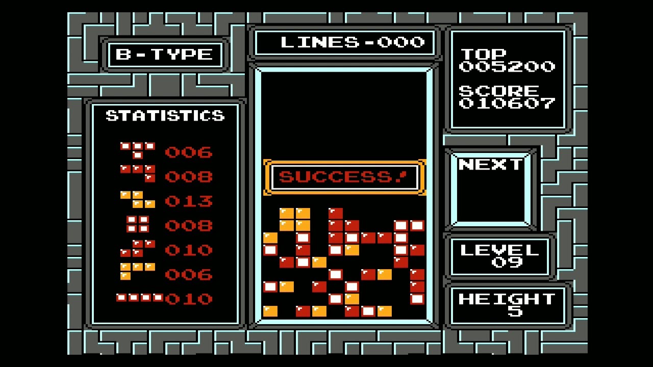 Tetris (NES) - 02 Type B (Levels 0-9, Height 5, w/endings) - YouTube
