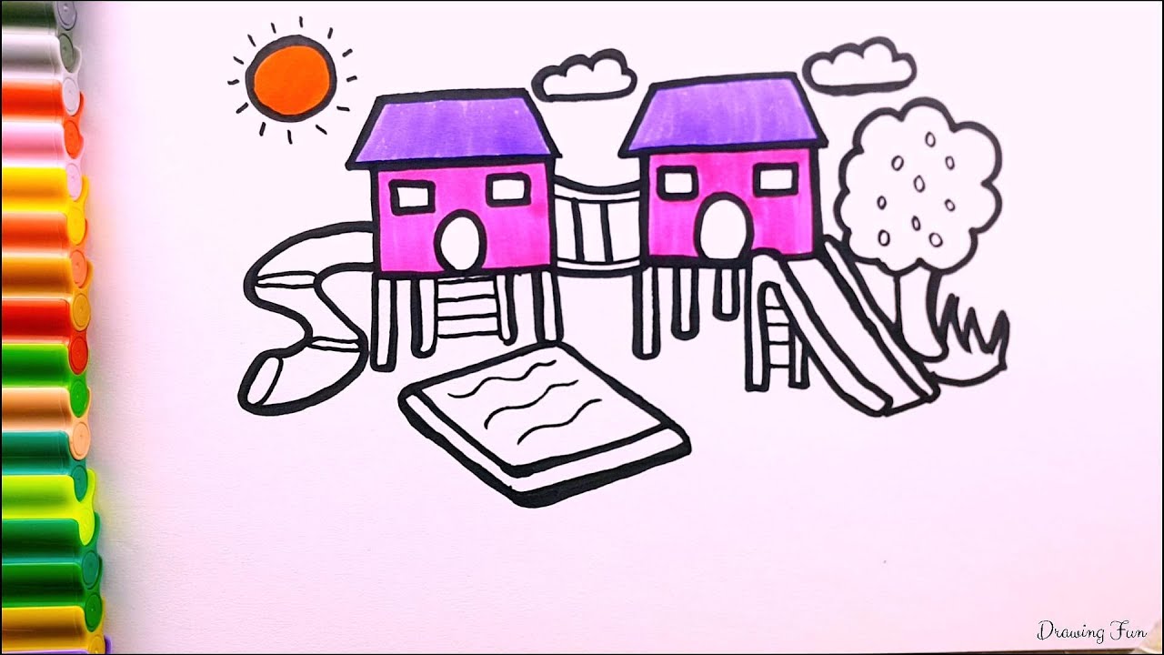 How to draw playground | Great Playground Scene | Drawing Playground ...