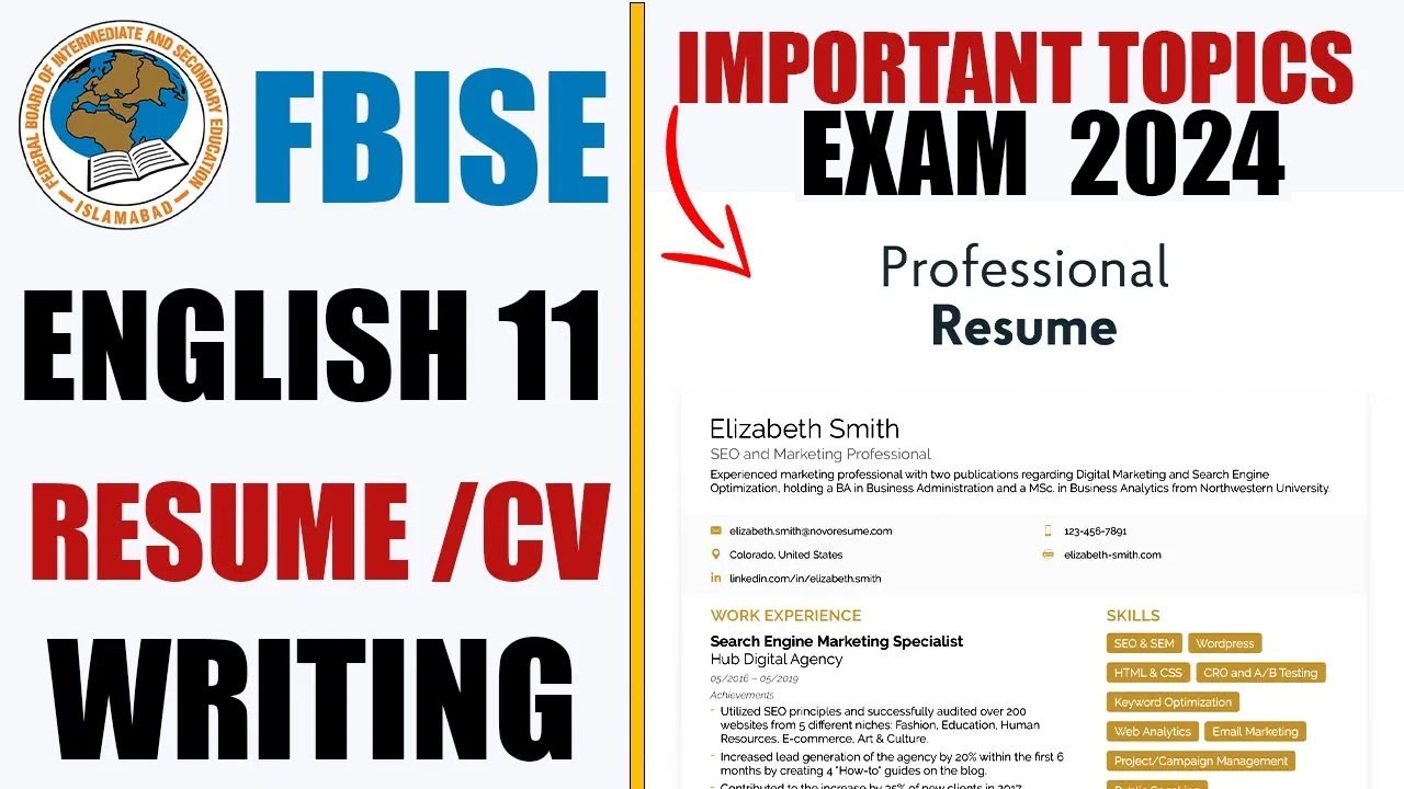 English 11 Resume /CV Writing For Job | Federal Board - YouTube