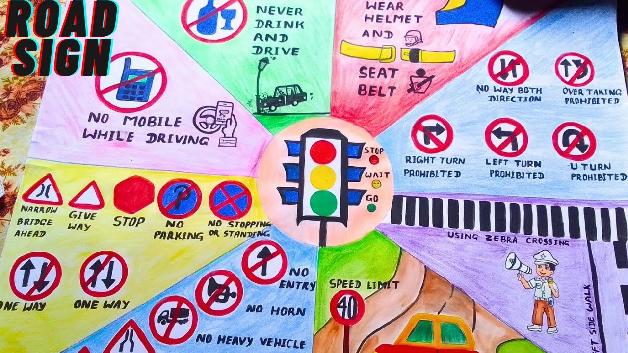 Road safety signs project, traffic sings and road signs drawing ...