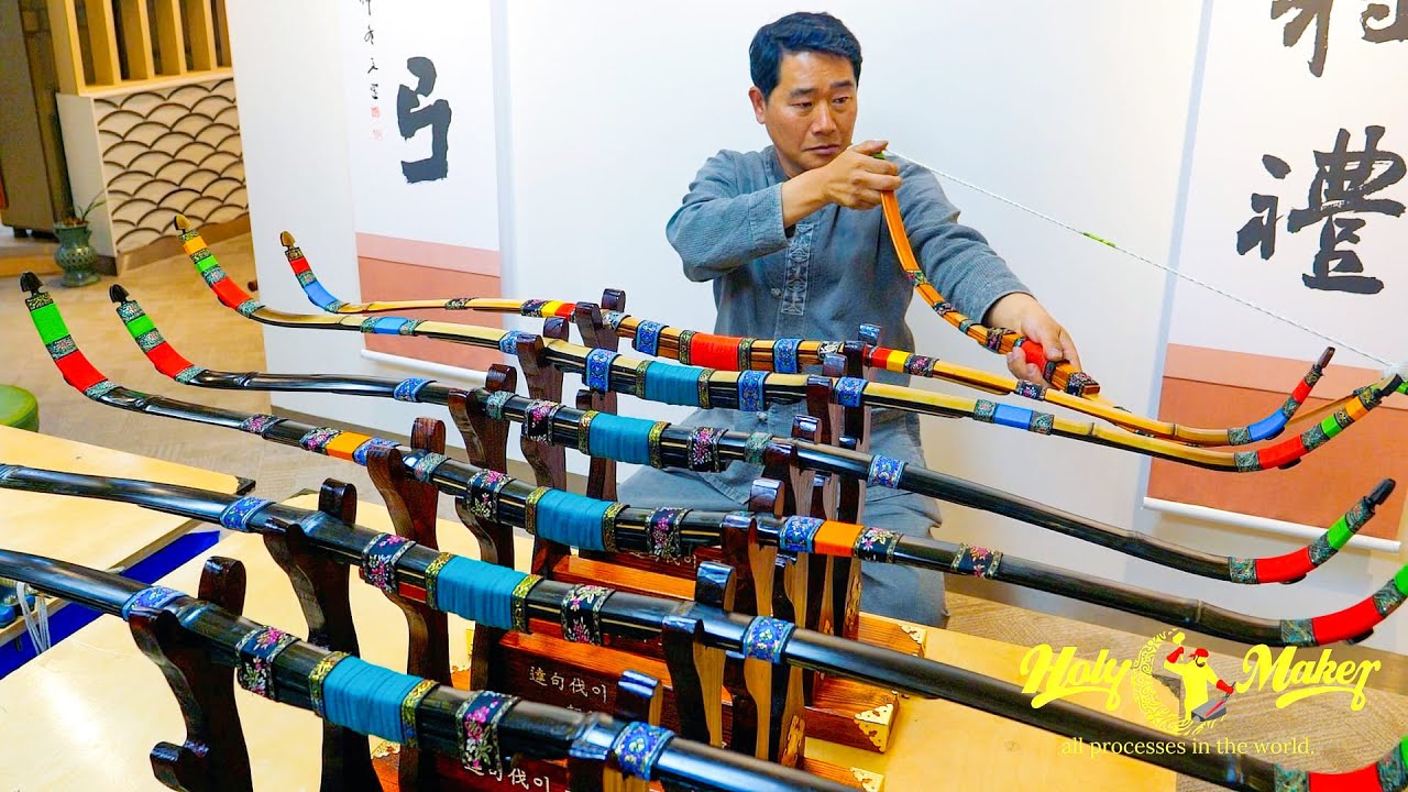 The process of making a traditional Korean bamboo bow. A Korean bamboo ...