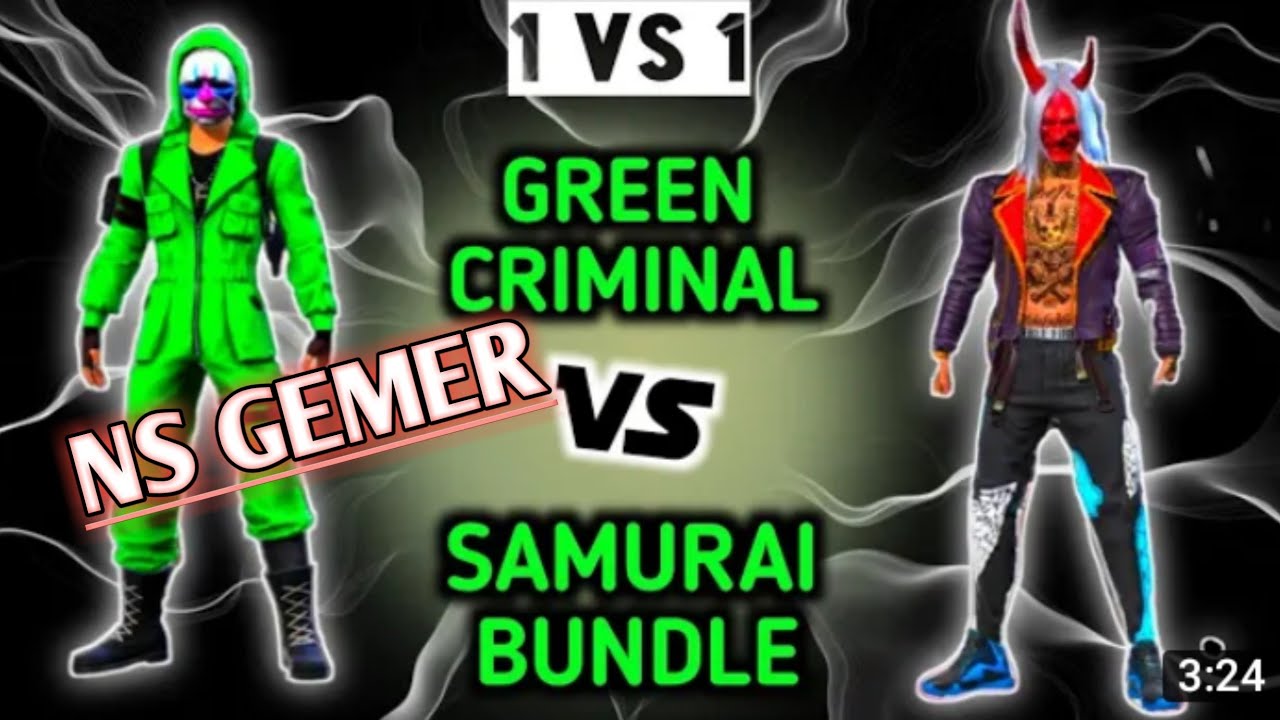 green criminal bundle vs samurai bundle 1vs1 custom match of free fire ...