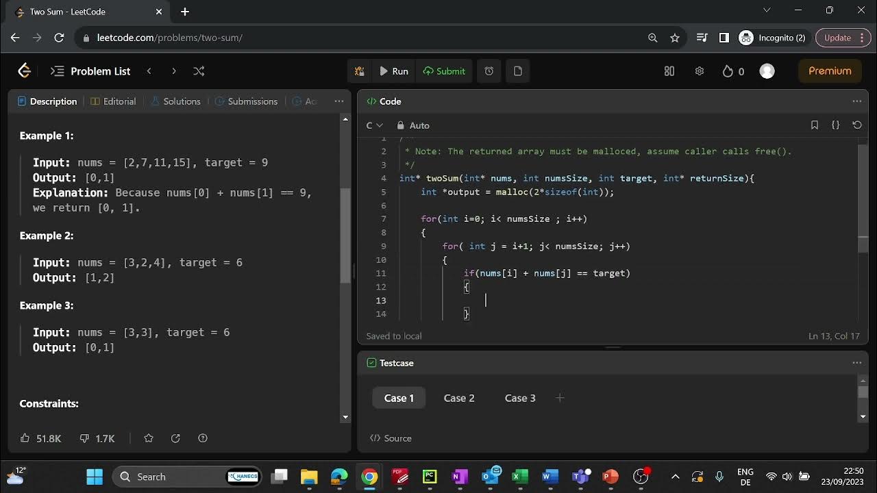 Leetcode solution : 2sum in C #C learnings # programming - YouTube