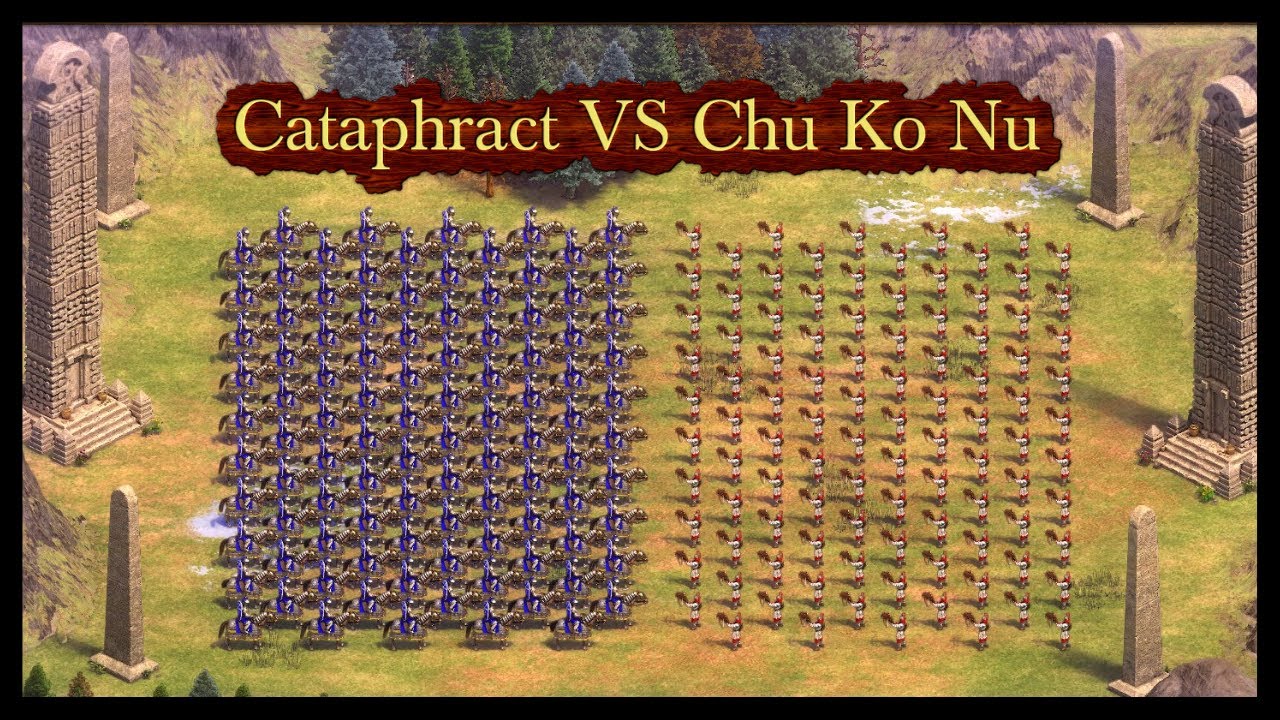AGE OF EMPIRES II: 100 ELITE CATAPHRACT VS 100 ELITE CHU KO NU - YouTube
