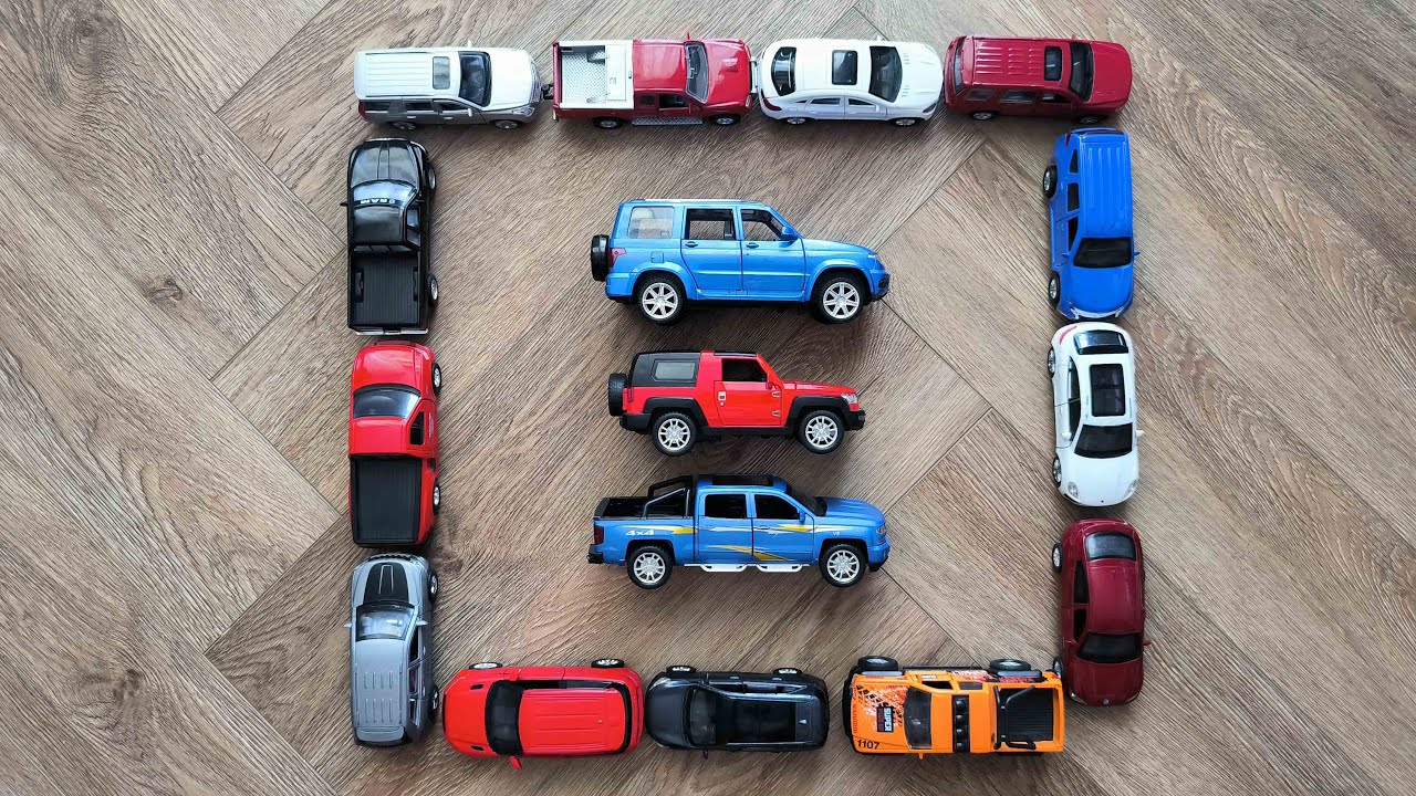 Bigger Toy Cars In a Square Consisting of Smaller Cars - YouTube