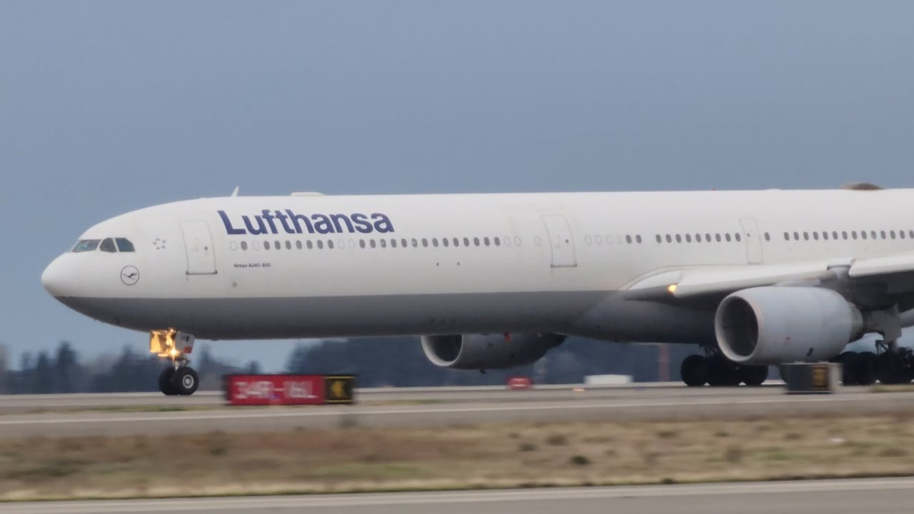 Lufthansa A340-600 Take Off Seattle 4K - YouTube