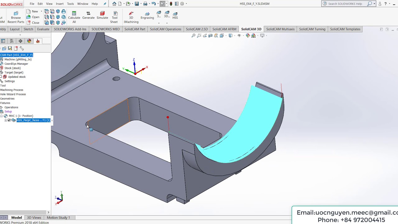 SolidCAM 2018 Tutorial | 3D HSS Perpendicular to curve strategy - YouTube