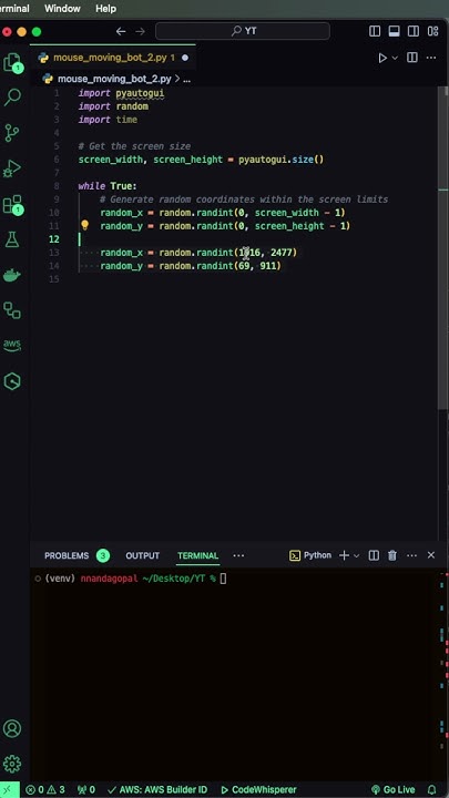 Mousing moving bot in python to always stay active #coding #python #programming - YouTube