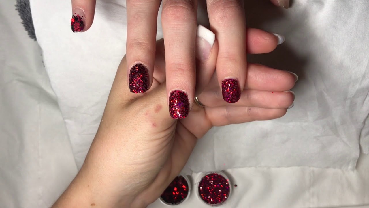 Sparkly Red Short Acrylic Nails - Watch me Work - YouTube