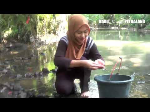 Mengintip gadis desa cantik yang sedang menangkap ikan di sungai