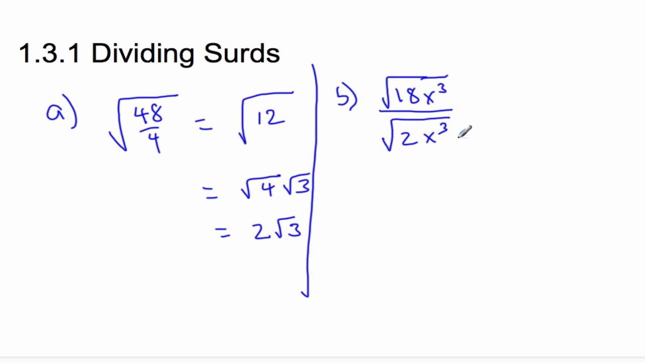 1.3.1 Dividing Surds - YouTube