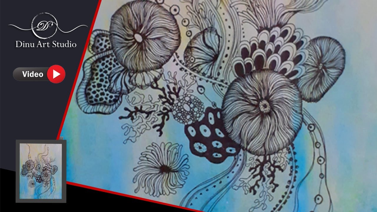 How to draw a line art for beginners - A background created by gel pen ...