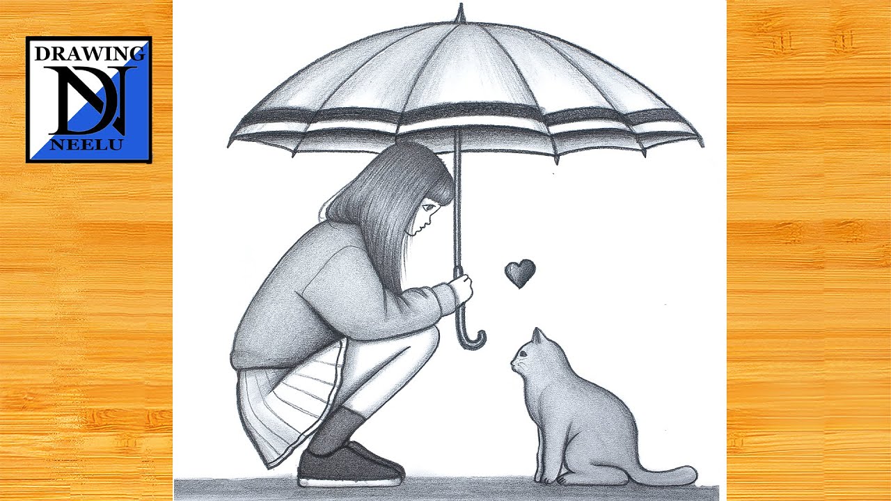 How to draw a Girl with Little Cat -Drawing easy || Pencil sketch for ...