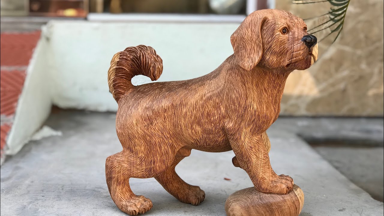 Beautiful dog sculpture | TUAN WOOD CARVING - YouTube