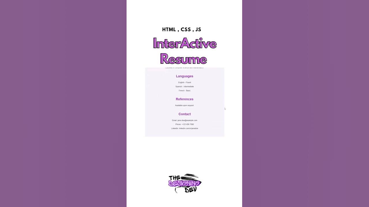 Dynamic Resume | HTML , CSS , JAVASCRIPT | InterActive CV - YouTube