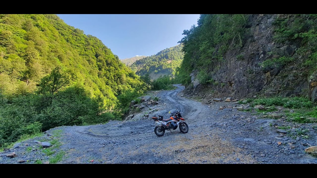 KTM 890 Adventure R on road to Omalo through Abano pass, Georgia. July ...