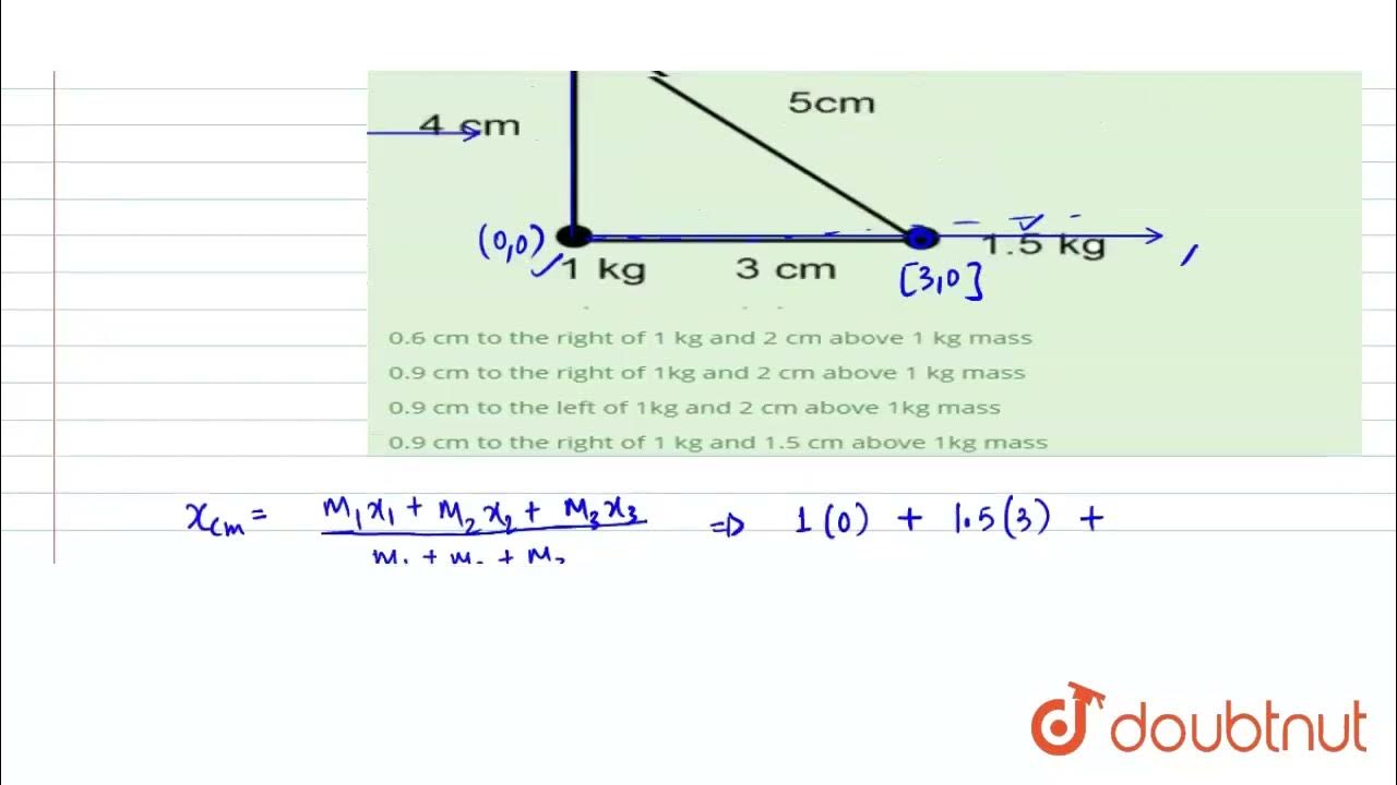 Three point masses 1kg, 1.5 kg, 2.5 kg are placed at the vertices of a triangle with sides 3cm,4 ...