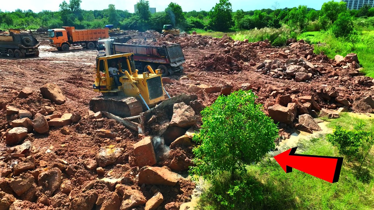 whole project! Rock Filling in Land! Delivery by truck & stone pushing ...
