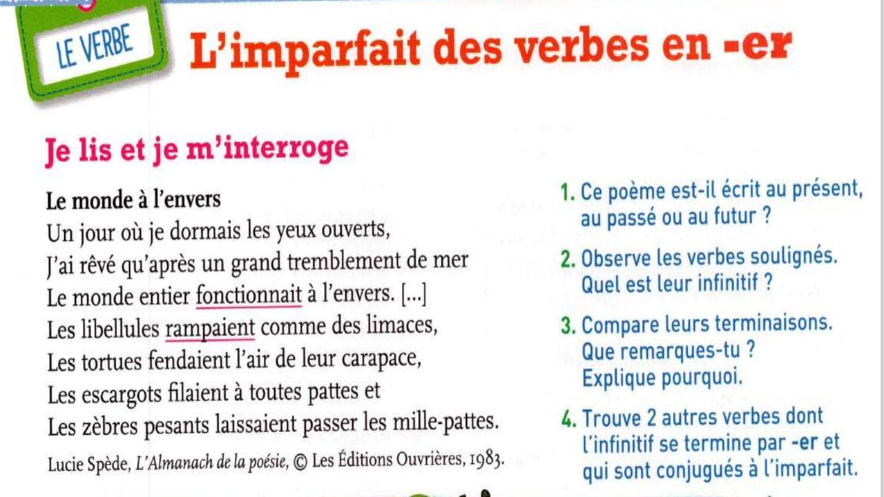 L'imparfait des verbes en er mot de passe ce2 cours + exercices - YouTube