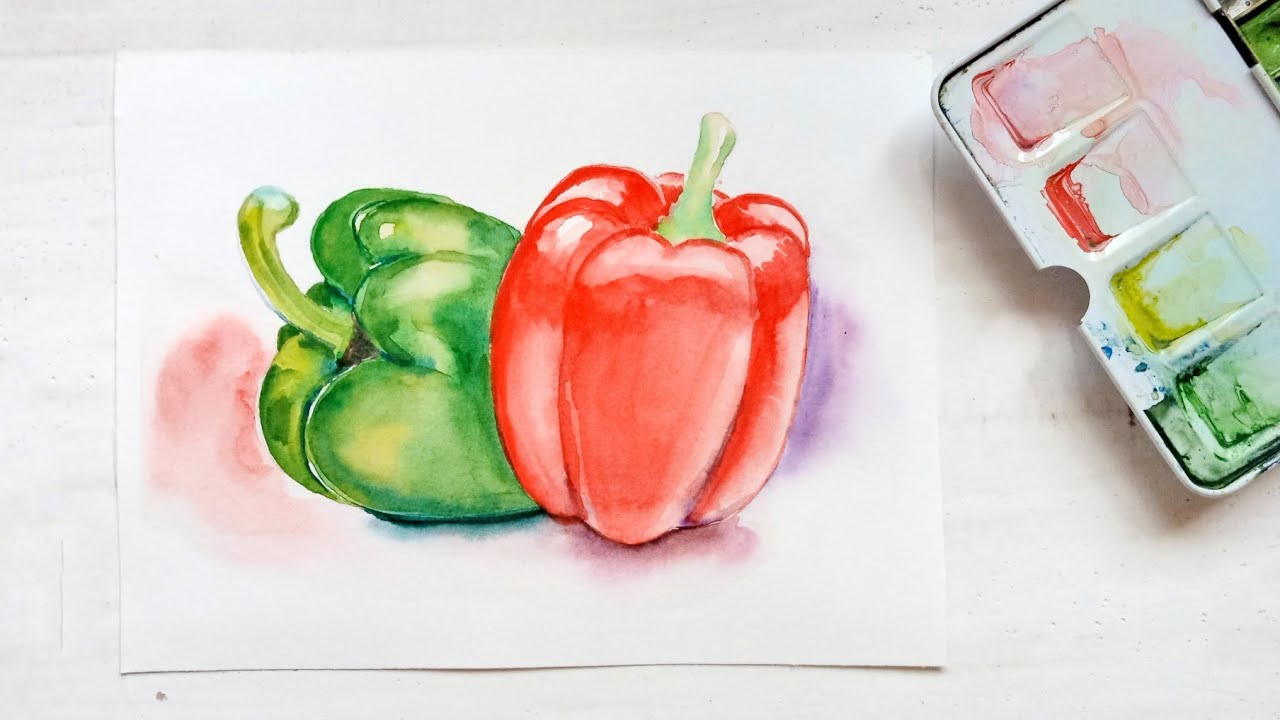 How to draw and paint capsicum? step by step video tutorial for ...