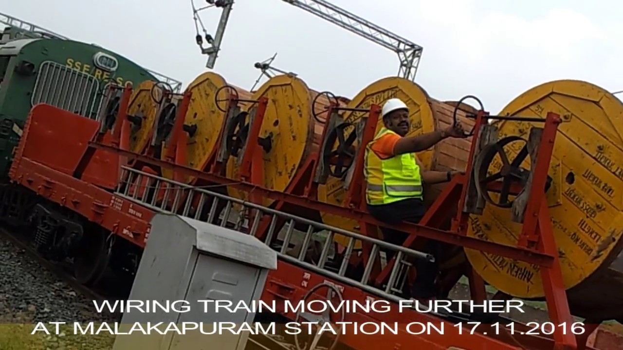 Simultaneous OHE stringing and Wiring Train - YouTube