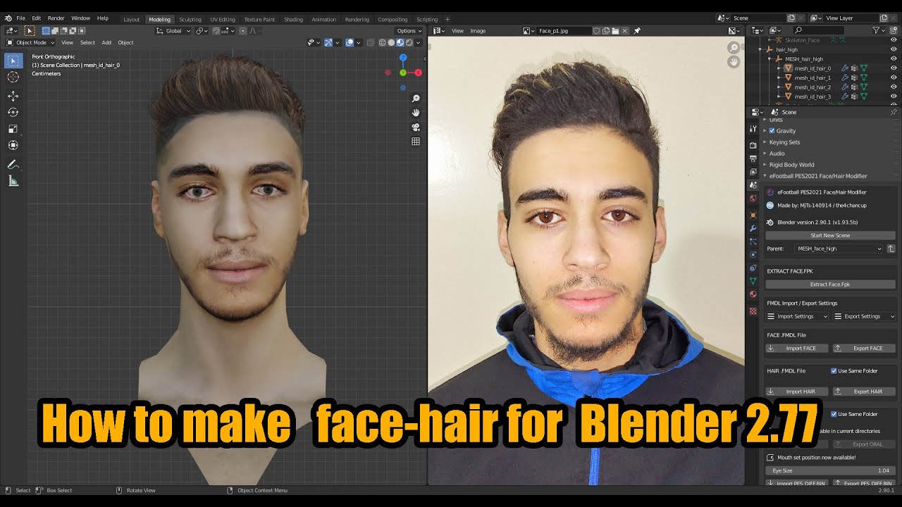 How to make Part2 FMDL face-hair for PES 2021 Blender 2.77 3d Anwar El Lbidawi - YouTube