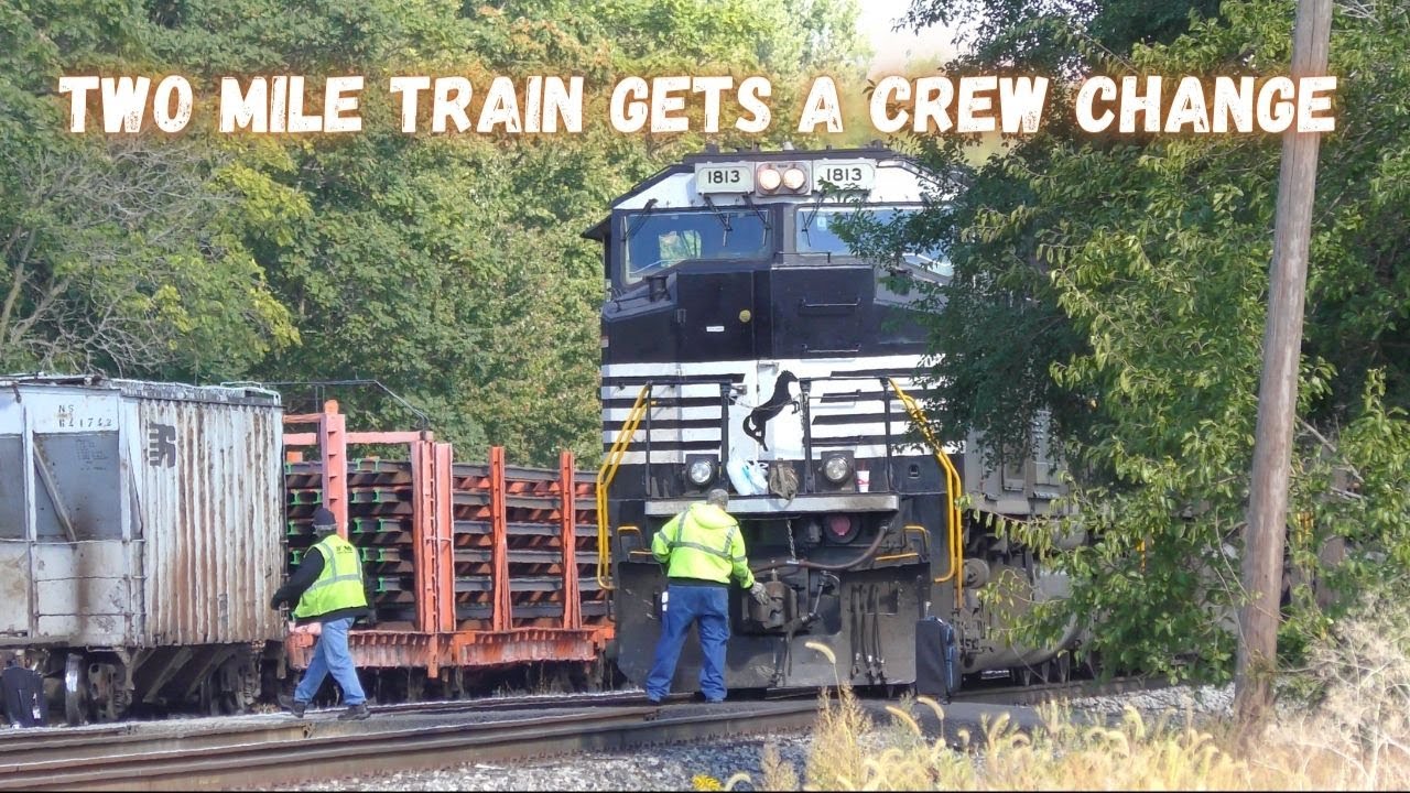 2 mile long Intermodal train stops for a crew change at the yard office ...