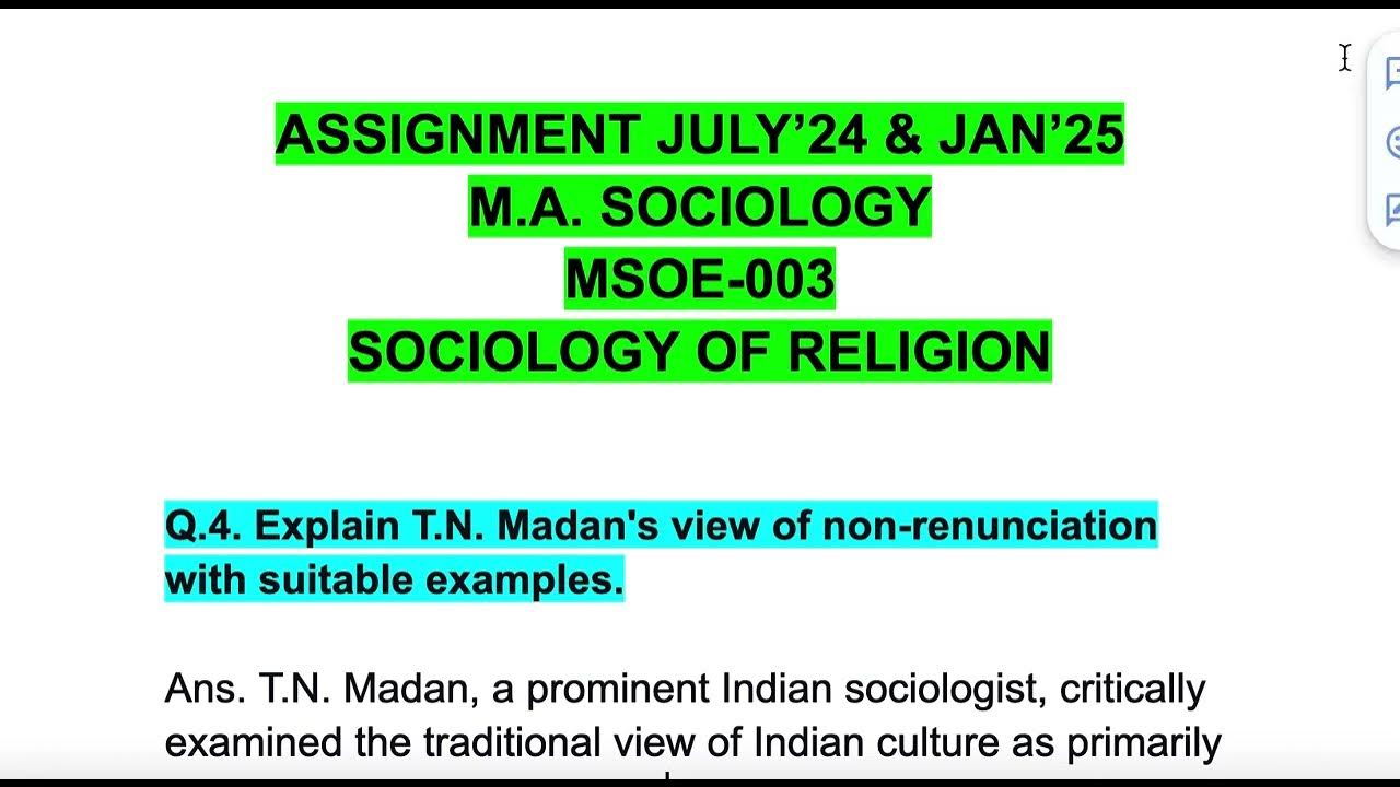 SOLVED MSOE-003 IGNOU ASSIGNMENT JULY’24 & JAN’25 T.N. Madan's view of non-renunciation #msoe ...