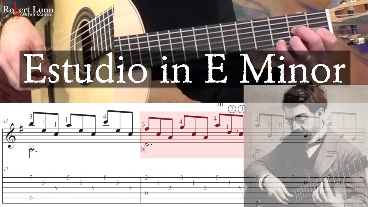 ESTUDIO IN E MINOR - Francisco Tarrega - Full Tutorial with TAB ...