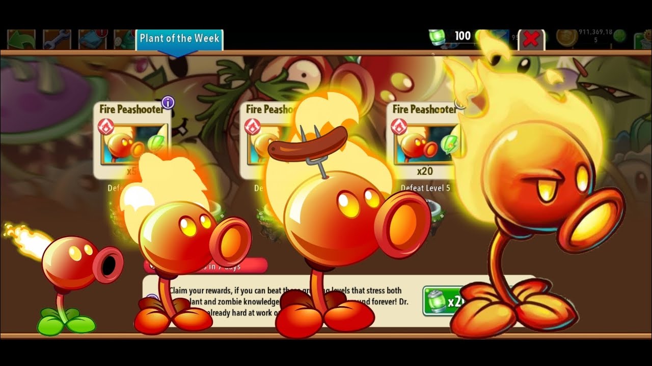 PvZ2 - POTW Fire Peashooter (level 1-5) - Thymed event - level 1 plants ...