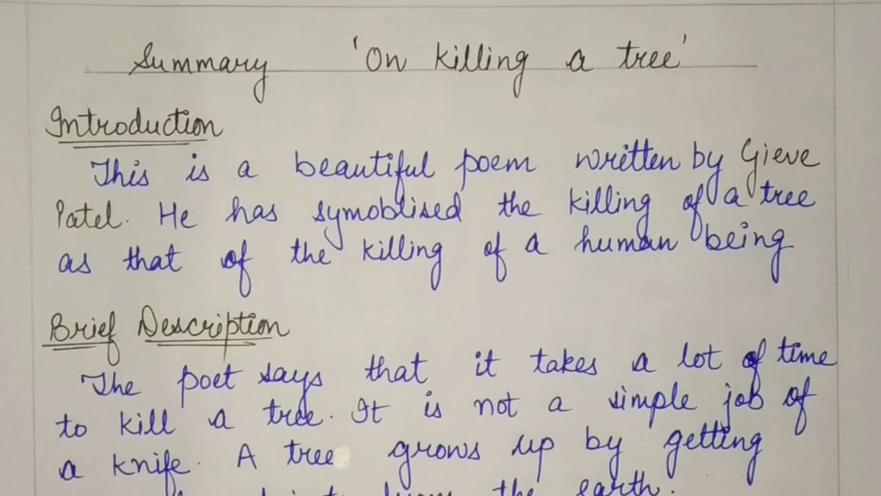 Summary Of Poem On Killing A Tree Poem Class9 English Poem On Killing A