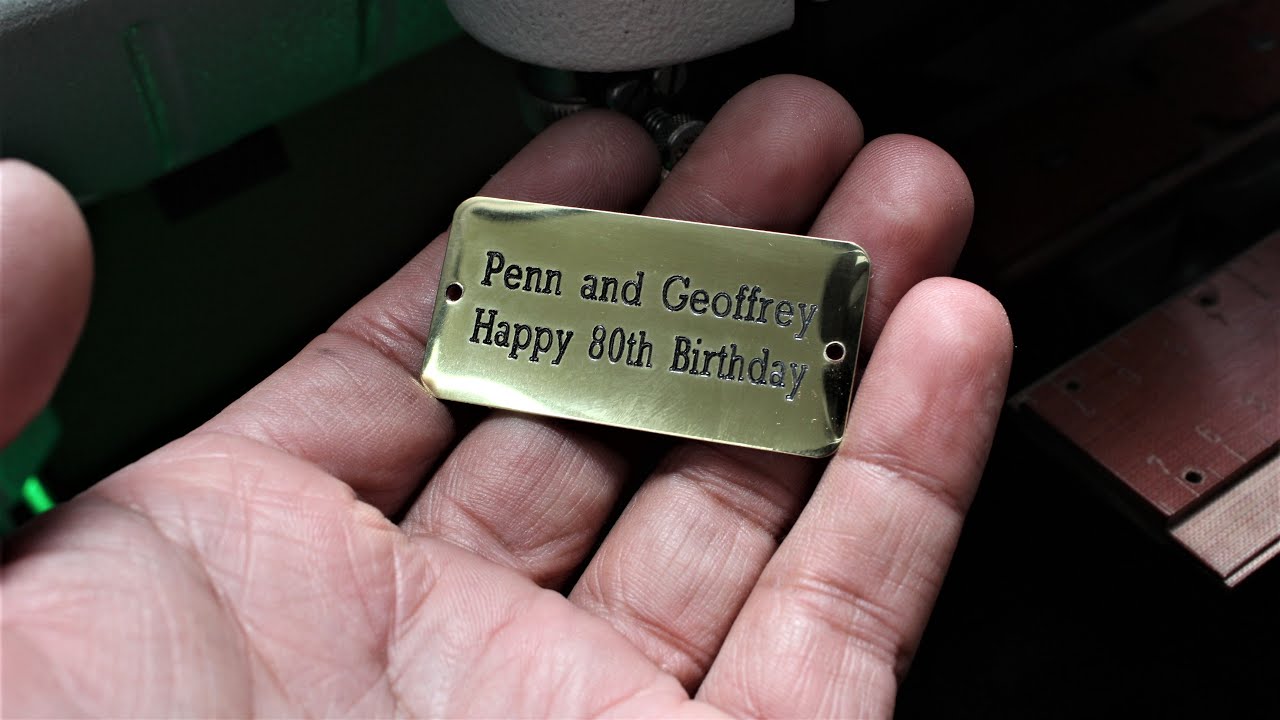 Custom Engraving Gold Plate Black Text and Holes Happy 80th - YouTube