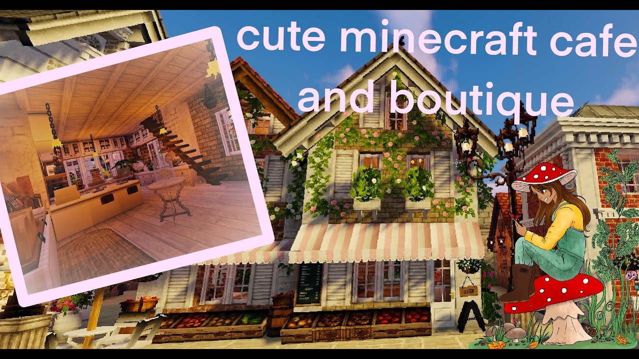 Cute cafe and boutique build in Cocricot Minecraft - YouTube