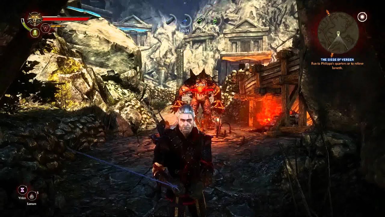The Witcher 2 - Golem fight round 2: Plough the bloody Golem! - YouTube