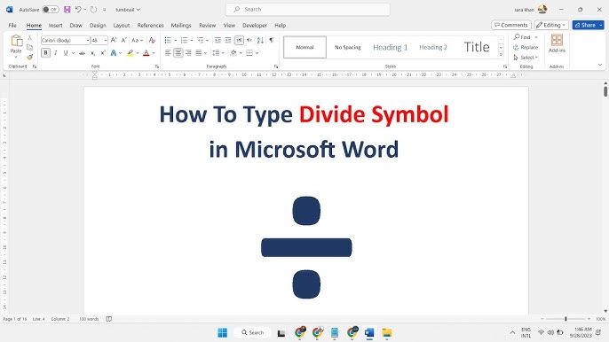 Divide Symbol In Word