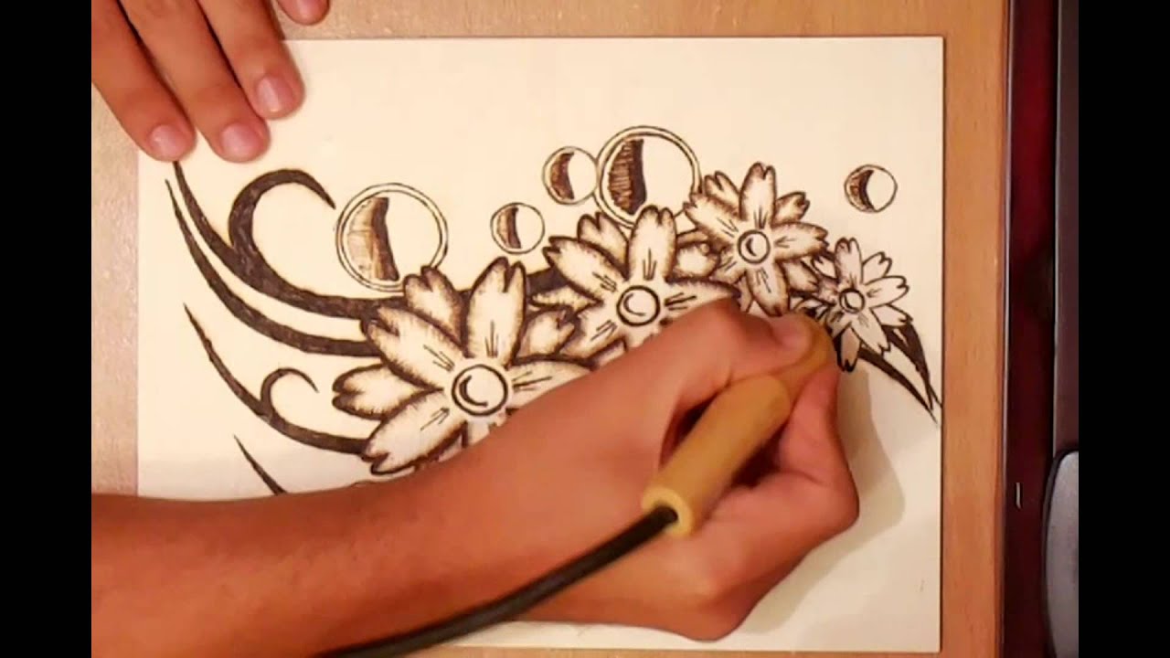 pyrography of flowers - YouTube