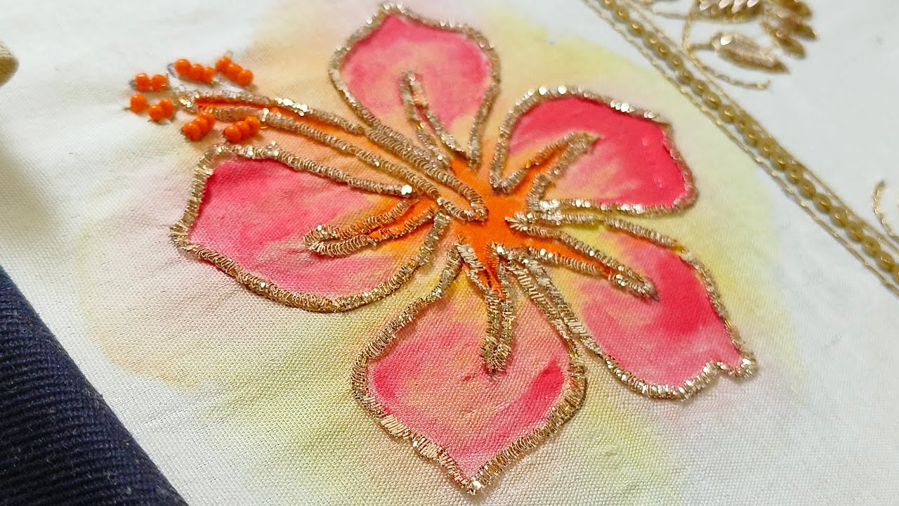 Beautiful and easy hibiscus flower embroidery|| Pitta work || fabric ...
