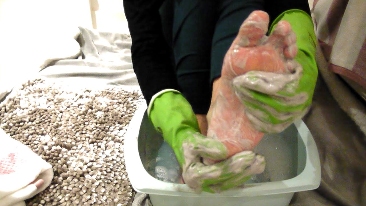 ASMR Soapy Foot Wash with Rubber Gloves - YouTube