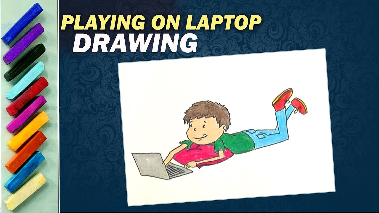 Boy Playing on Laptop Drawing | How To Draw Boy Playing on Laptop ...