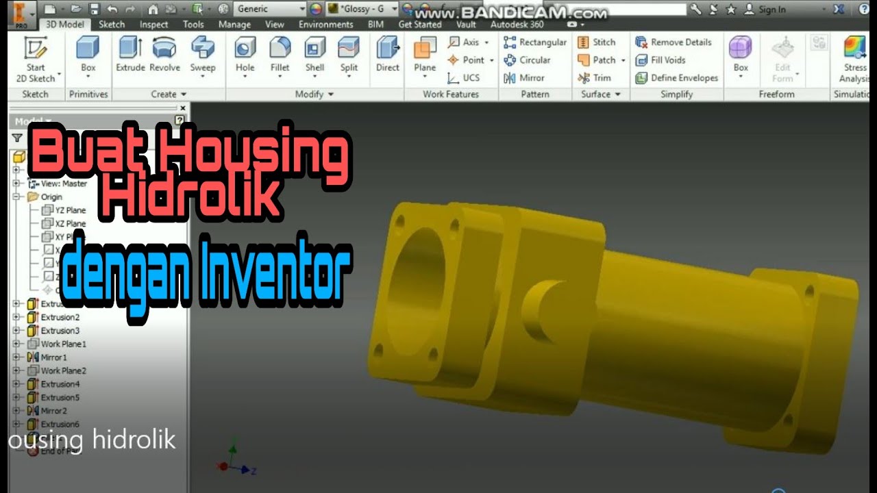 Tutorial Inventor Pemula Membuat Housing Hidrolik - YouTube