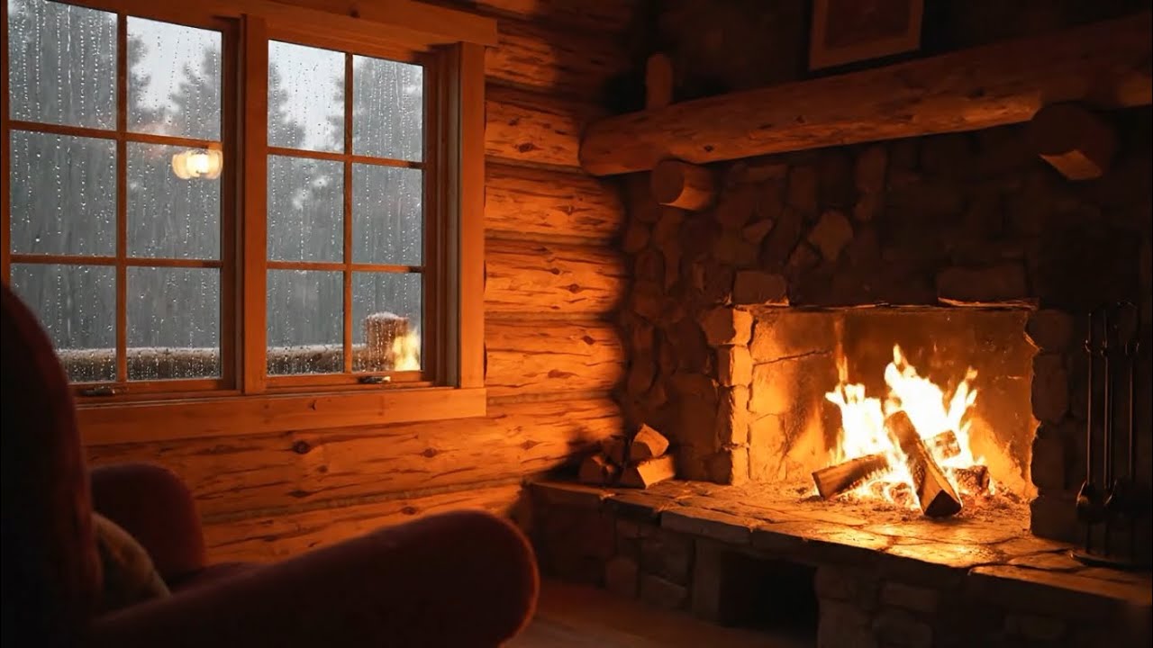 🔴 LIVE: Cozy Rainy Night in a Rustic Cabin – Fireplace & Forest ...