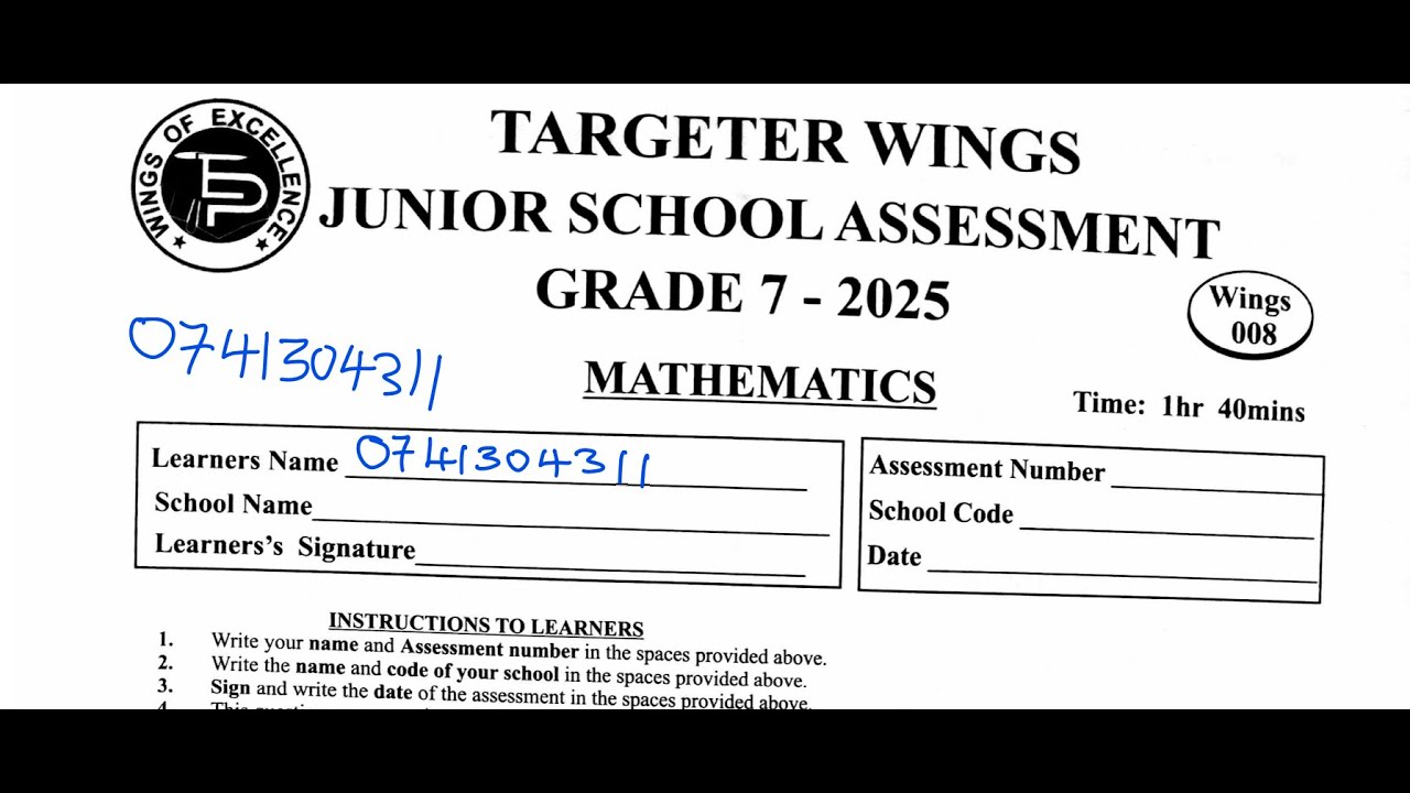 TARGETER WINGS 008, MATHEMATICS GRADE 7 2025 - YouTube